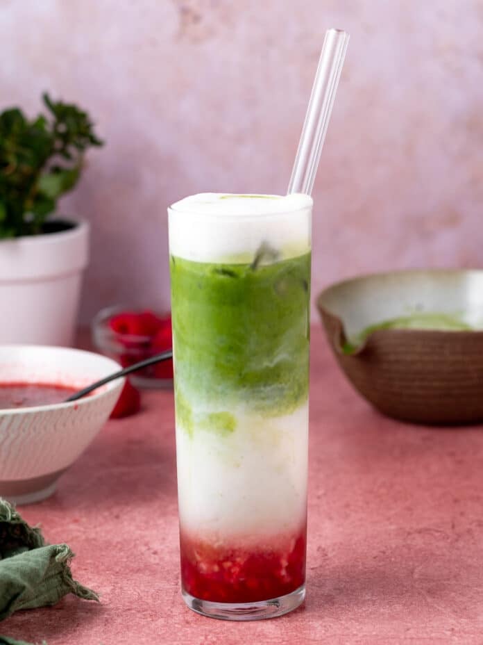 Iced Sweet Raspberry Matcha Latte Recipe