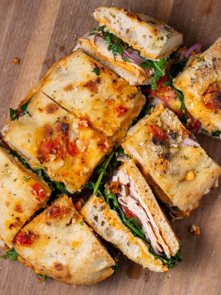 Gloriously Huge Chicken Focaccia Sandwich with Pesto Aioli